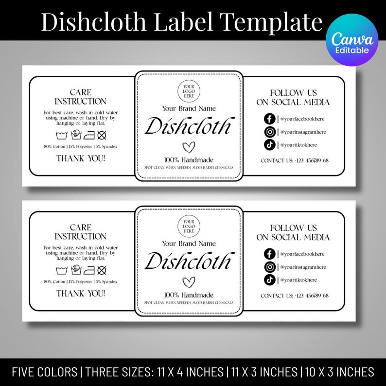 Dishcloth Labels, Editable Dishcloth Wrap Canva Template, DIY Crochet ...