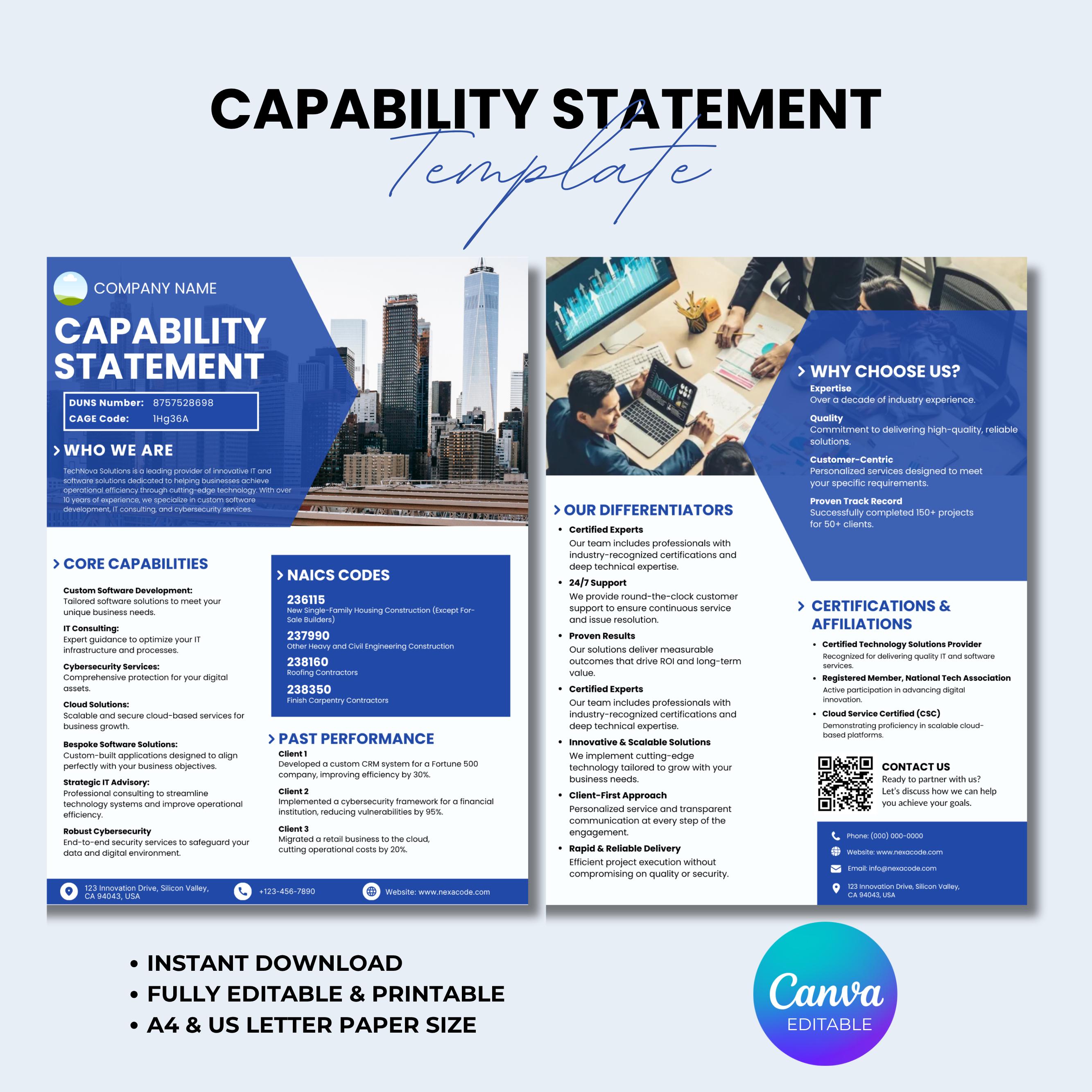 Capability Statement Template Canva, Corporate Flyer, Editable Business ...