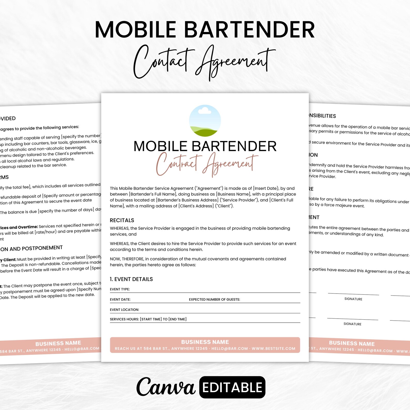 Mobile Bartender Bundle, Mobile Bar Contract, Bartender Contract ...
