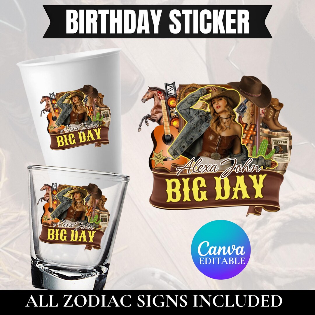Western Style Birthday Sticker, Hoedown Styrofoam Cup Sticker, Shot ...