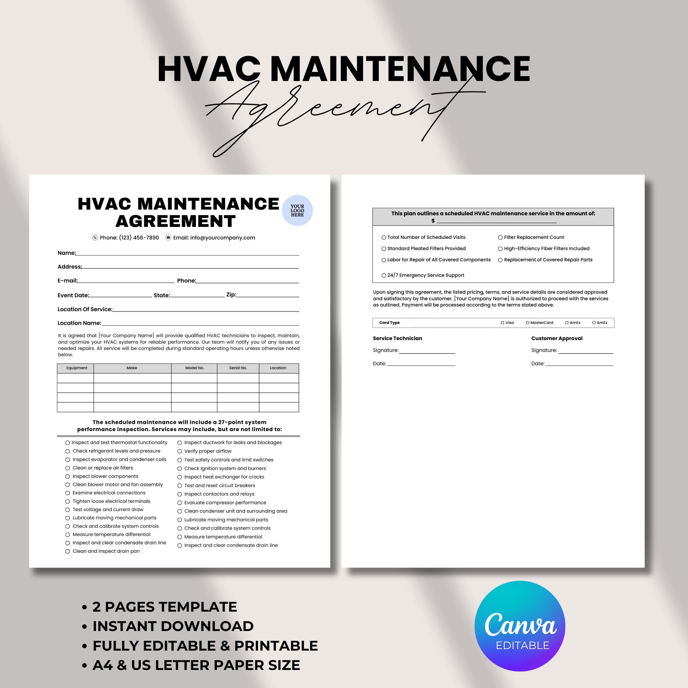 Hvac Maintenance Agreement Template, Commercial Hvac Maintenance, Hvac ...