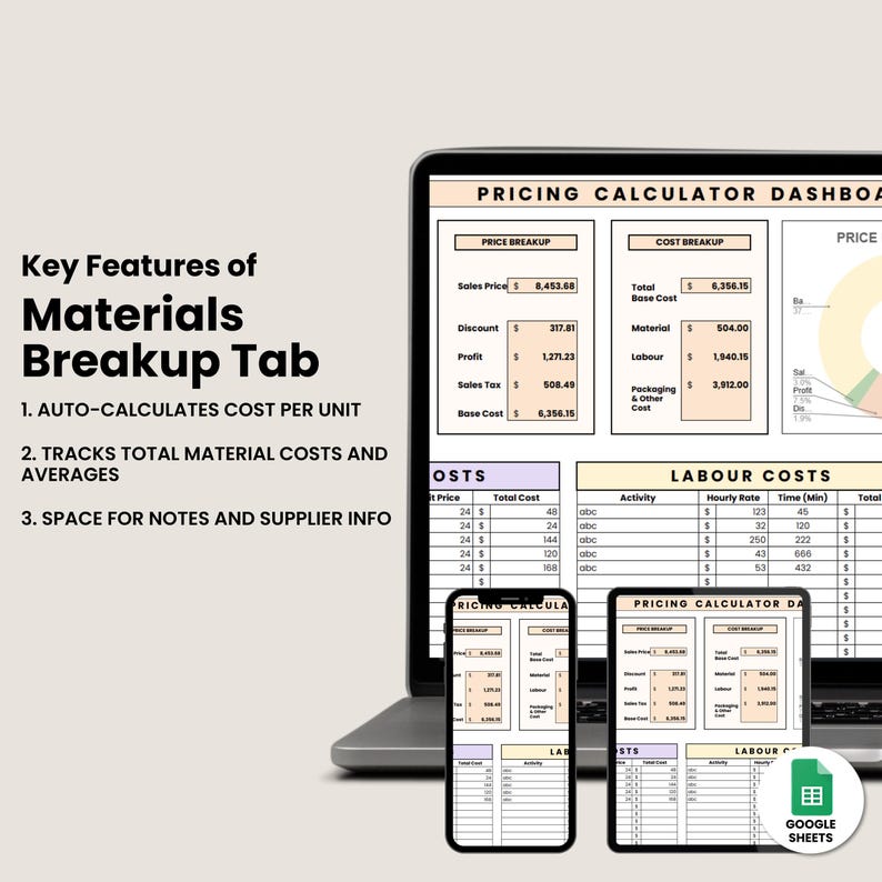 Pricing Calculator Spreadsheet, Small Business Price & Profit Calculator, Pricing Template ...