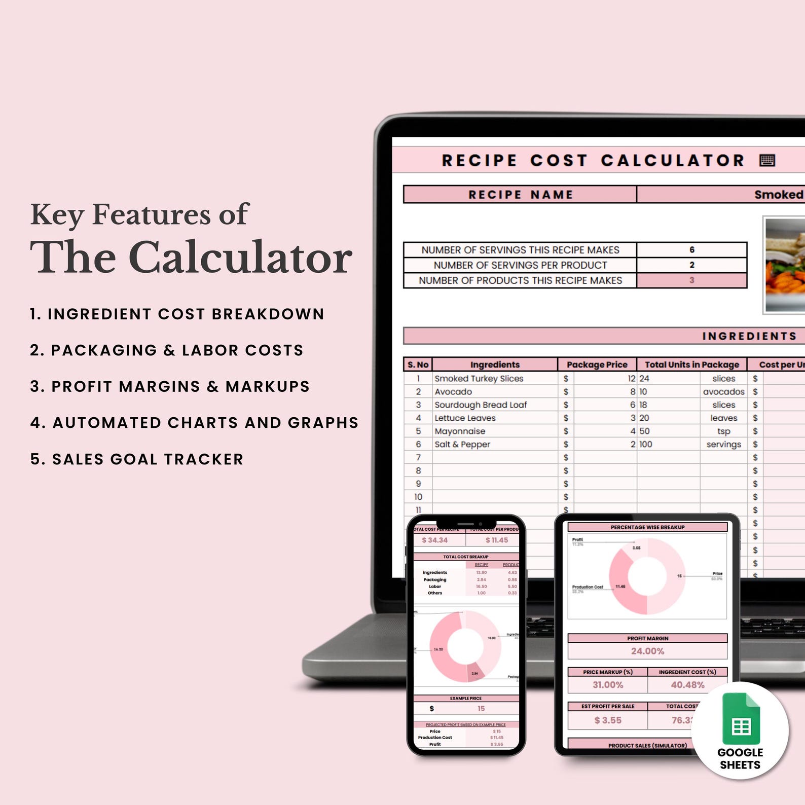 Recipe Cost Calculator Google Sheets, Recipe Calculator Template, Small ...