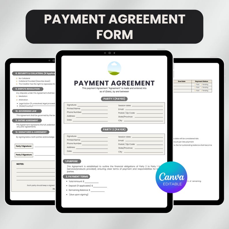 Payment Agreement Contract Template, Agreement Template, Payment ...