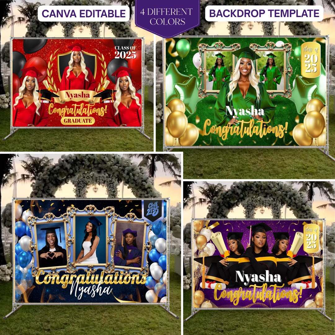 Graduation Backdrop Bundle, 4 Editable Graduate Backdrops, Canva Grad ...