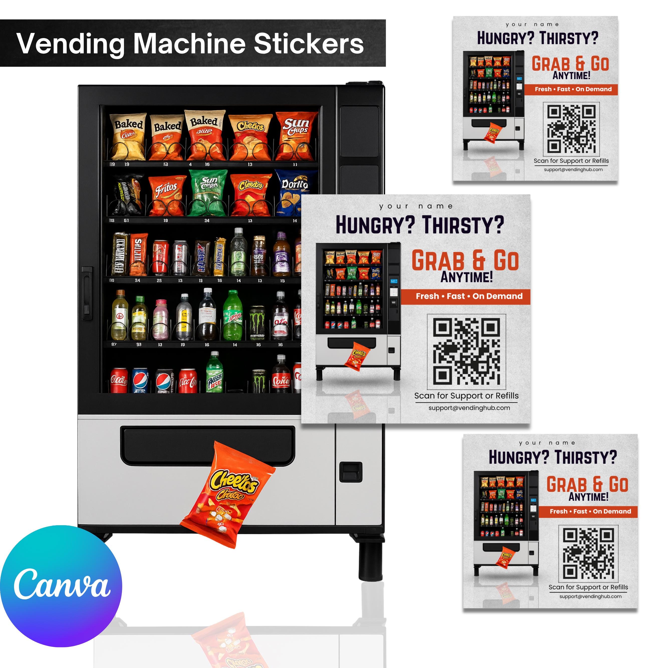 Editable Vending Machine Business Sticker Template, Customize Name ...