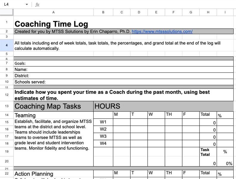 Instructional Coaching Time Log, Task Map, MTSS Coach Job Description ...
