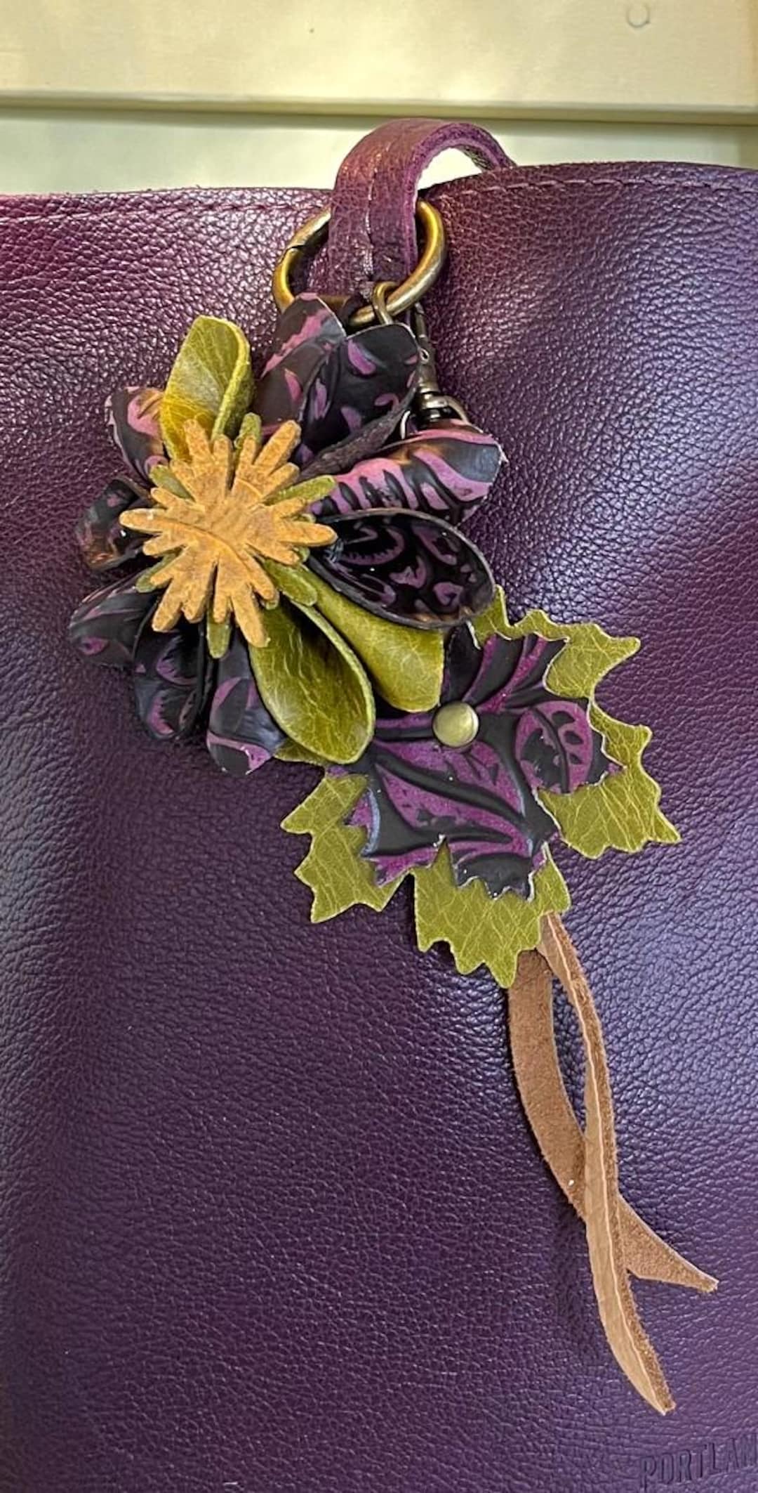 Ebony and Violet Embossed Leather Flower and Leaf Tassel - Etsy