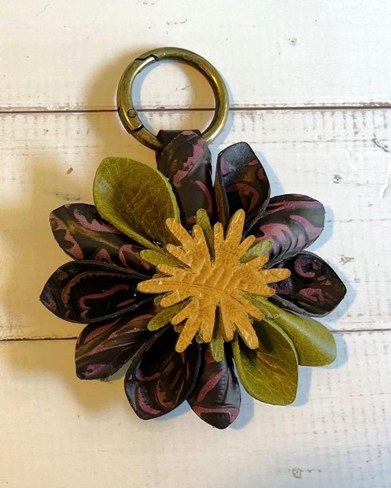 Ebony and Violet Embossed Leather Flower and Leaf Tassel - Etsy