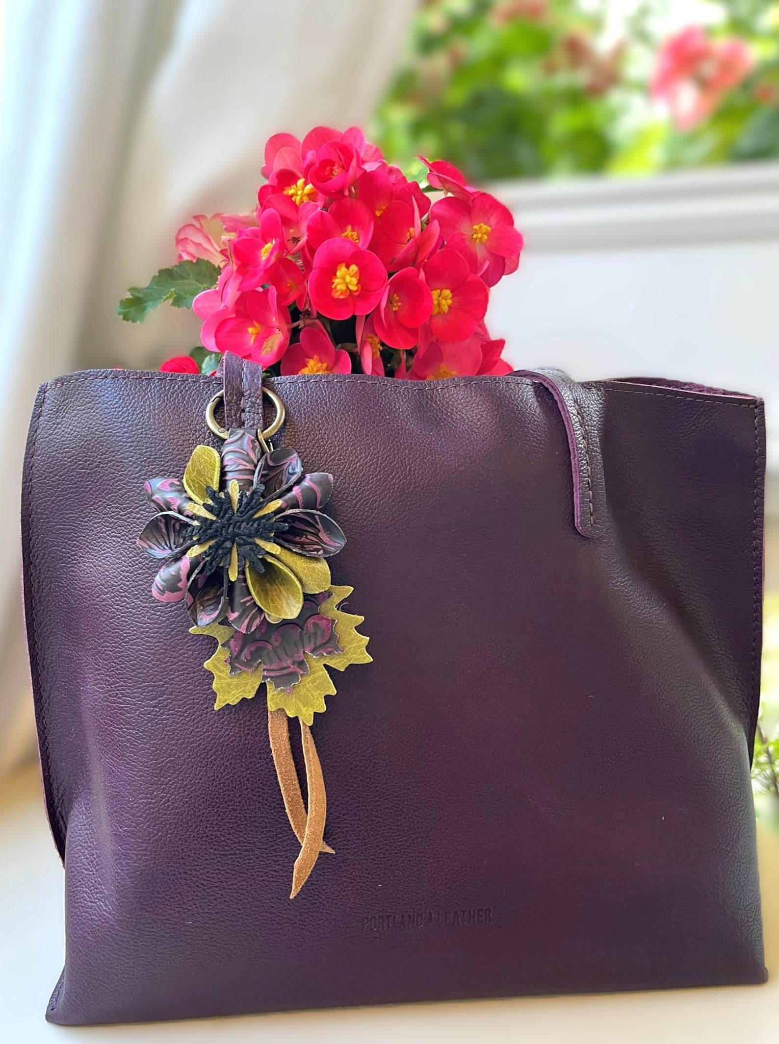 Ebony and Violet Embossed Leather Flower and Leaf Tassel - Etsy
