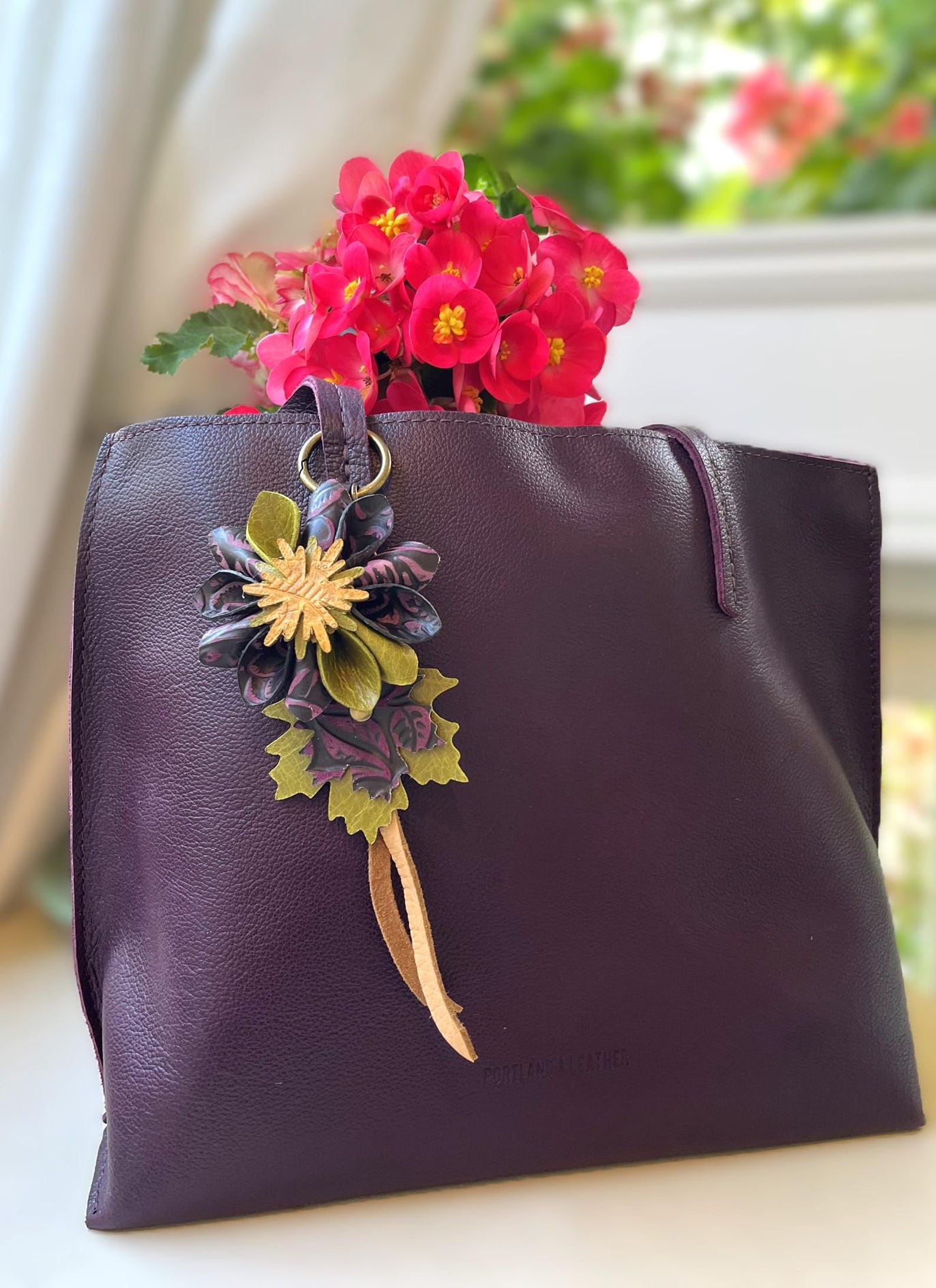 Ebony and Violet Embossed Leather Flower and Leaf Tassel - Etsy