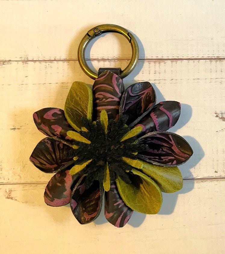 Ebony and Violet Embossed Leather Flower and Leaf Tassel - Etsy
