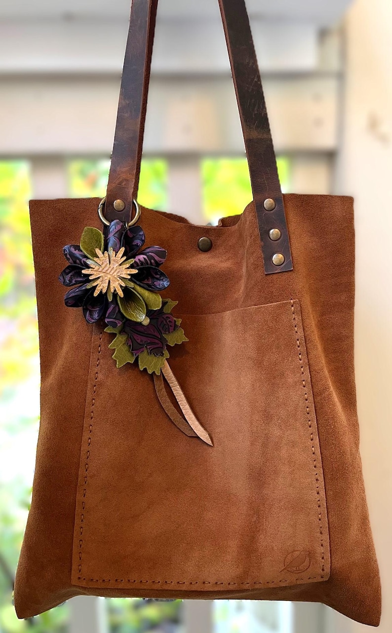 Ebony and Violet Embossed Leather Flower and Leaf Tassel - Etsy
