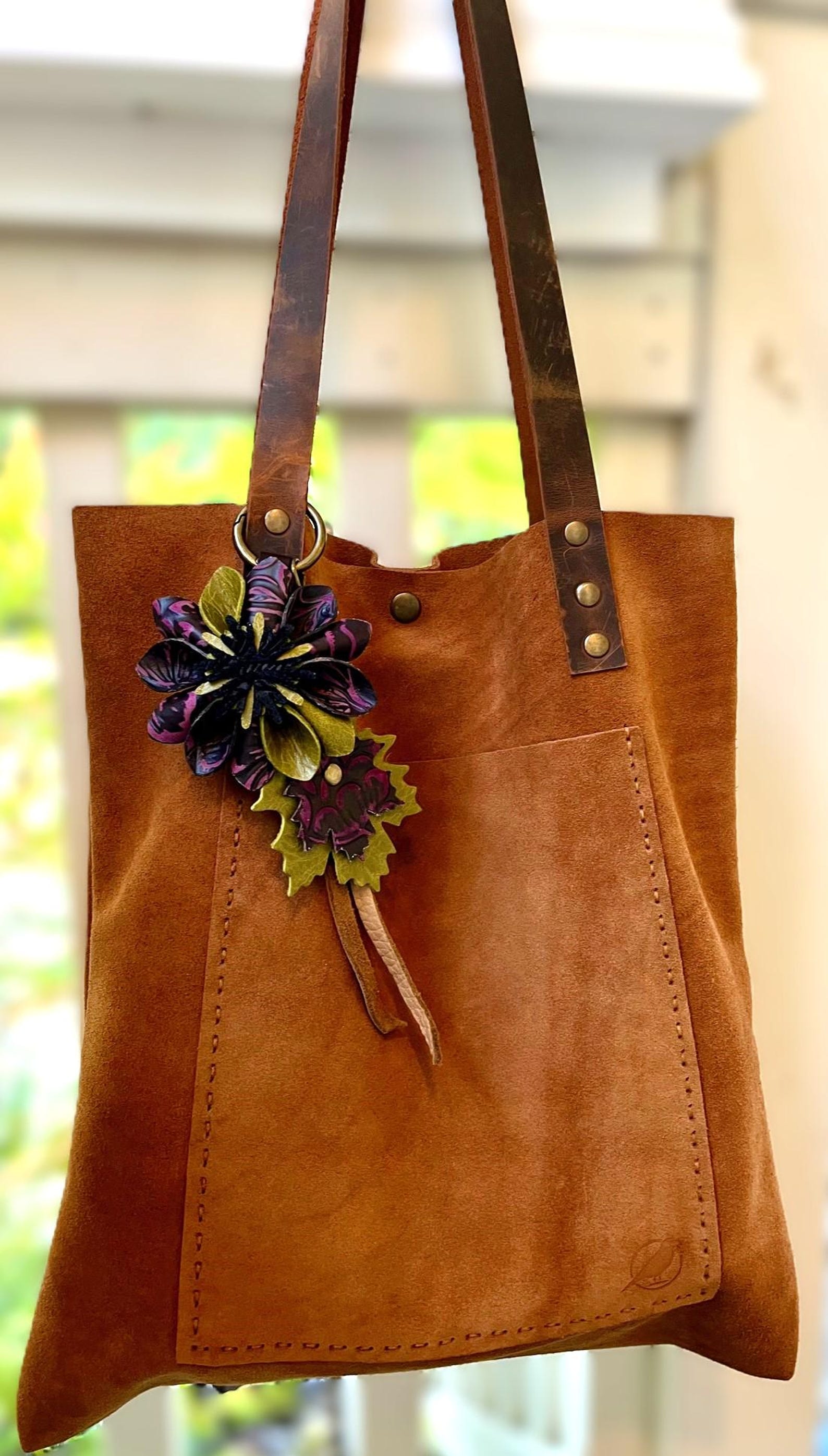 Ebony and Violet Embossed Leather Flower and Leaf Tassel - Etsy