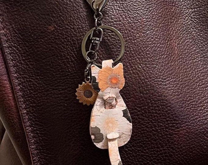 Leather Kitty Keychain - Etsy