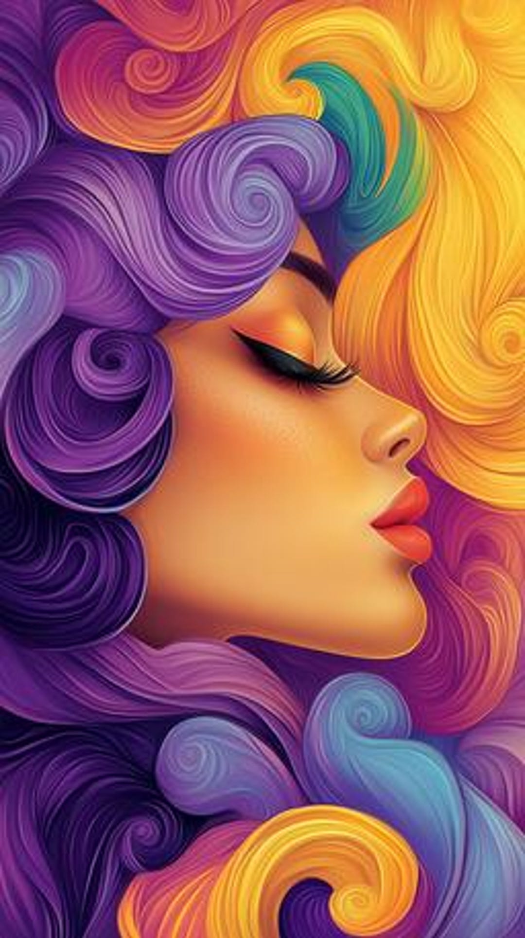 Swirly Hair Woman 9:16 Phone Wallpaper - Etsy