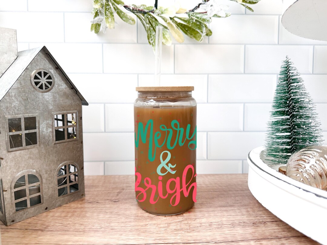 Merry and Bright Christmas Trees Sipper Glass, Libby Glass 16oz Tumbler ...