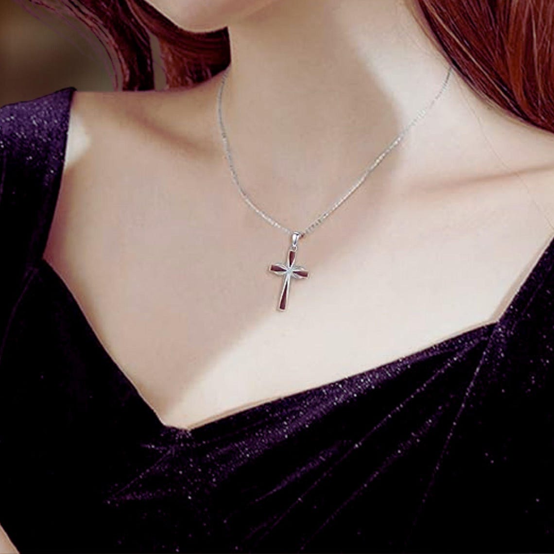 Christian Cross Infinity Necklace 925 Sterling Silver Wooden Cross ...