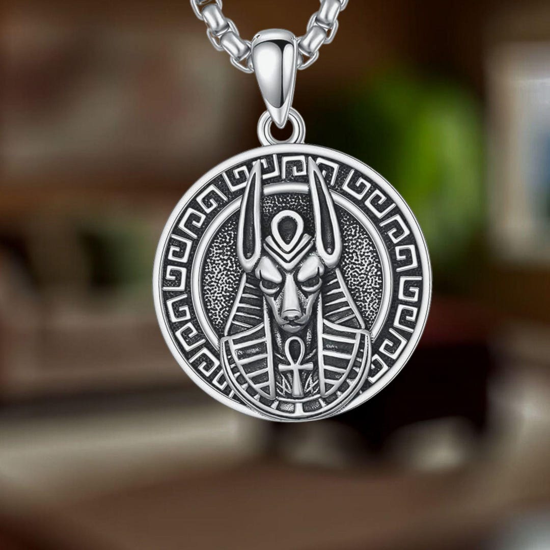 Anubis Necklace Sterling Silver Ankh Pendant Egyptian Jewelry for Men ...