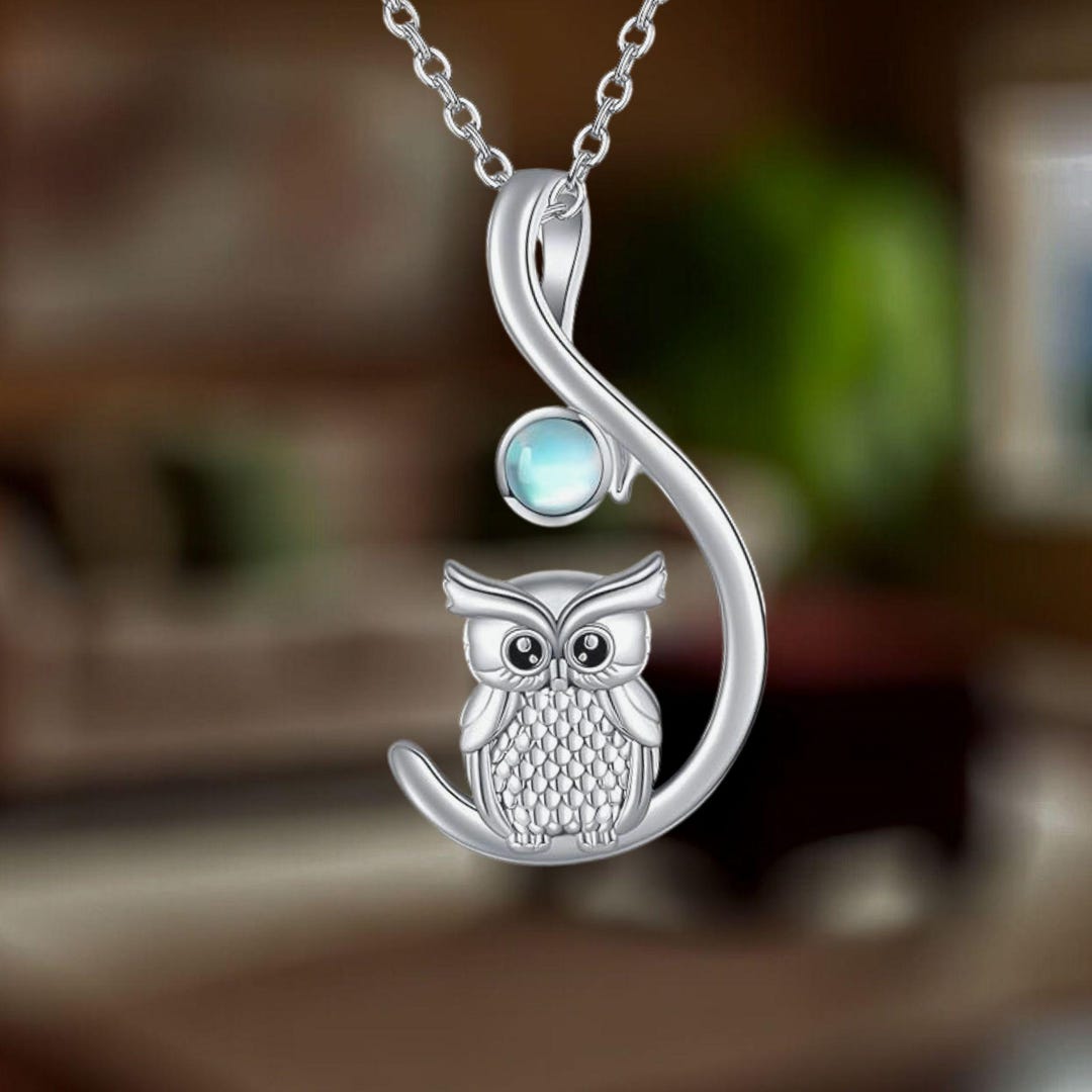 Owl Necklace Sterling Silver Owl Moonstone Necklace Owl Jewelry for ...