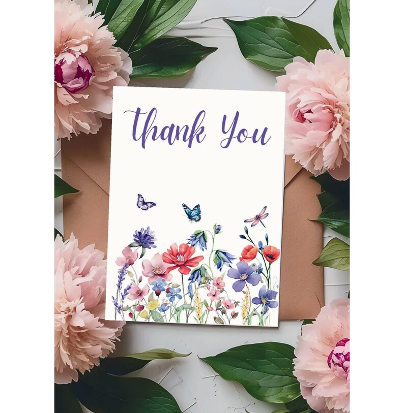 Tarjeta de agradecimiento imprimible. Tarjeta de felicitación con diseño floral y descarga ...