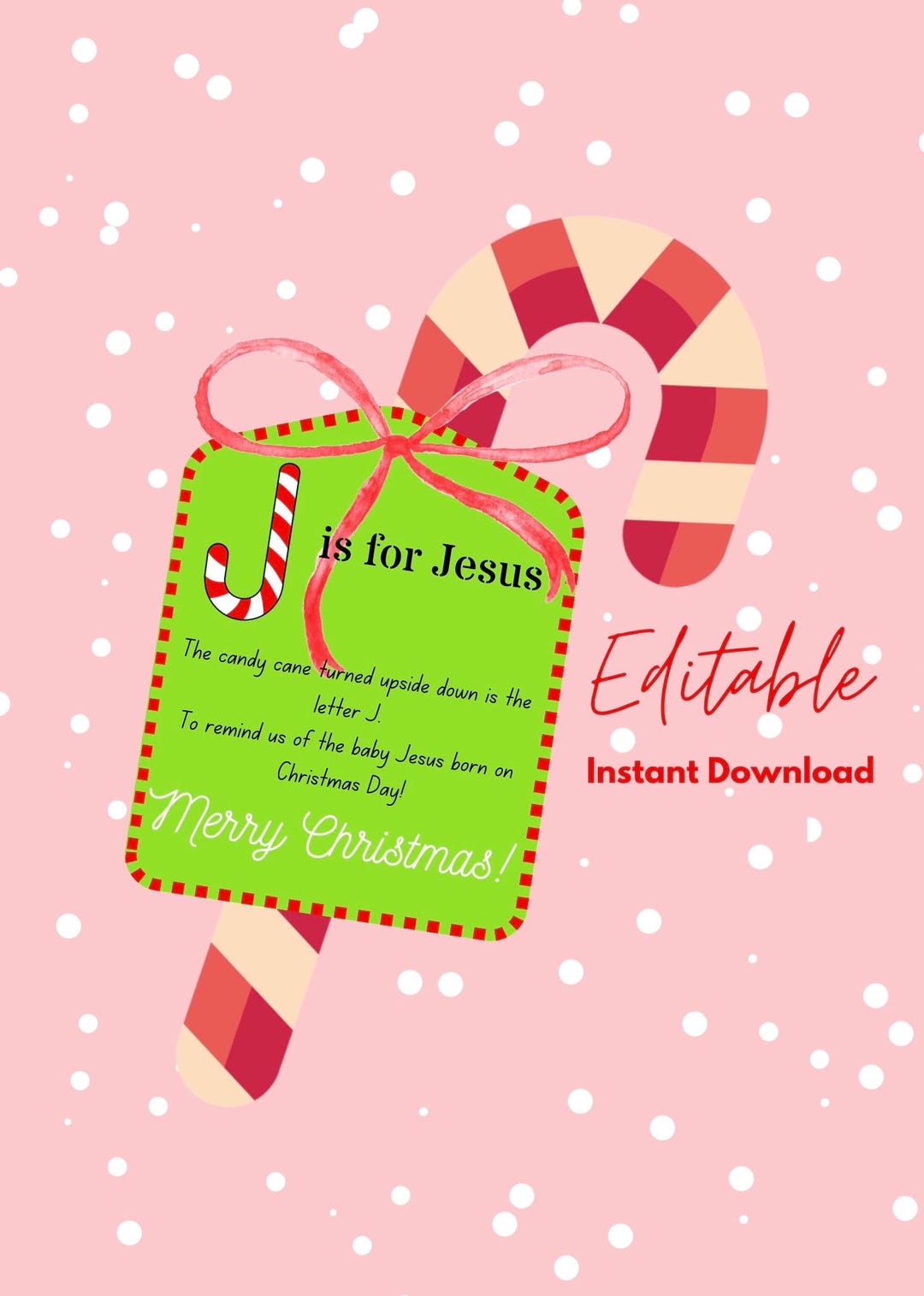 Candy Cane Gift Tag - J Stands for Jesus - Etsy