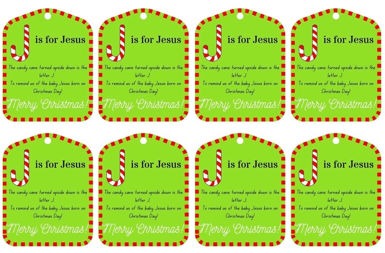Candy Cane Gift Tag - J Stands for Jesus - Etsy