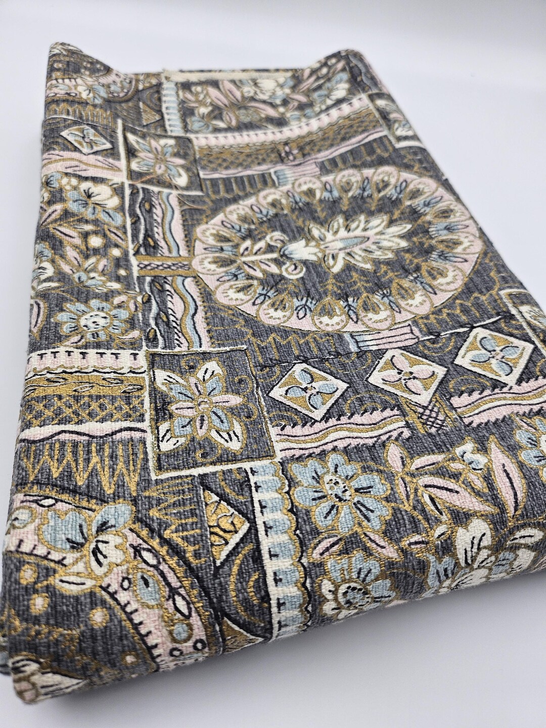 48 W X 52 L Persian Floral Design Upholstery Fabric Beautiful Gold ...