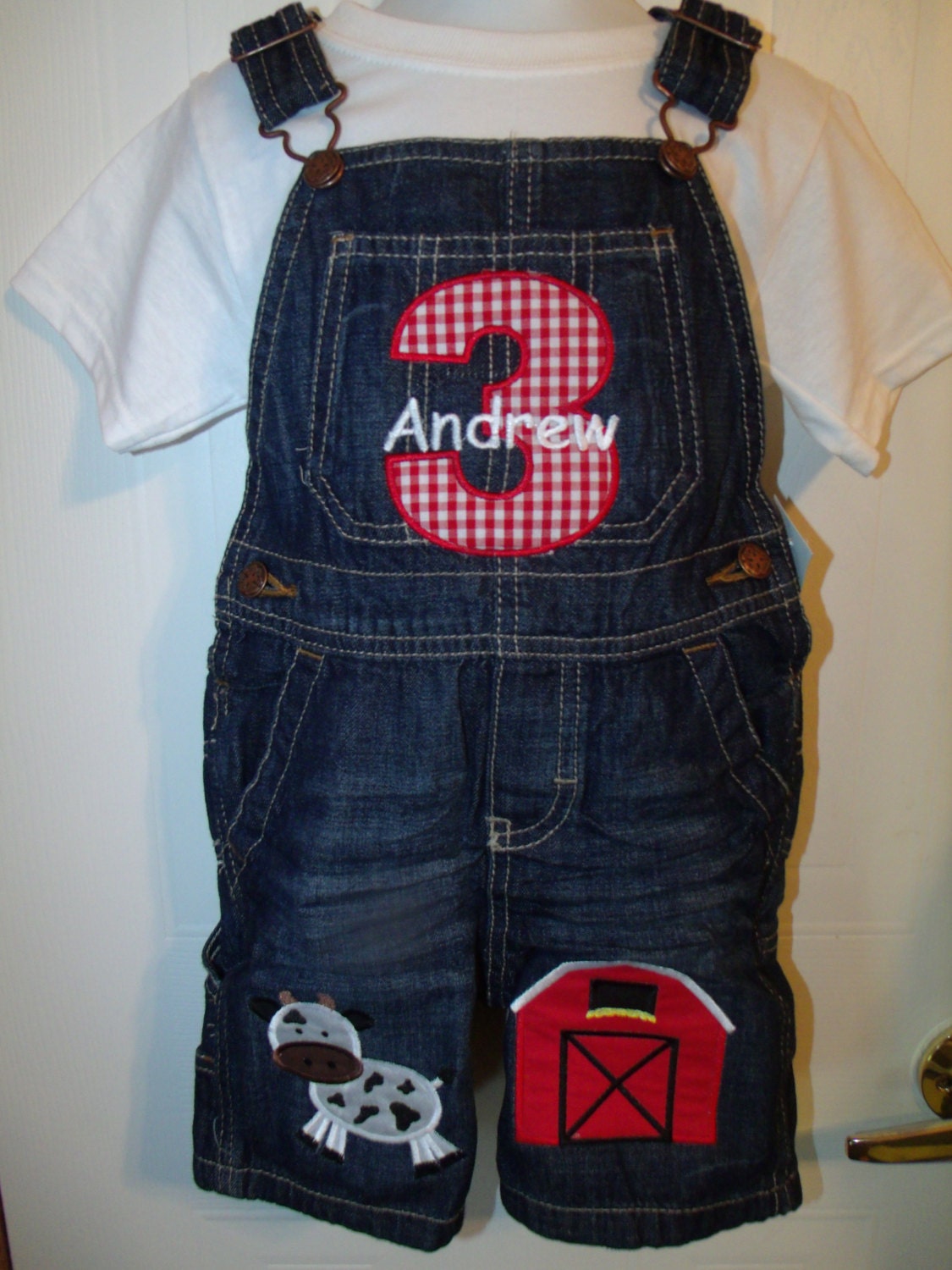 Denim Jean Farm Barn Cow Western Gingham Birthday LONG OR - Etsy