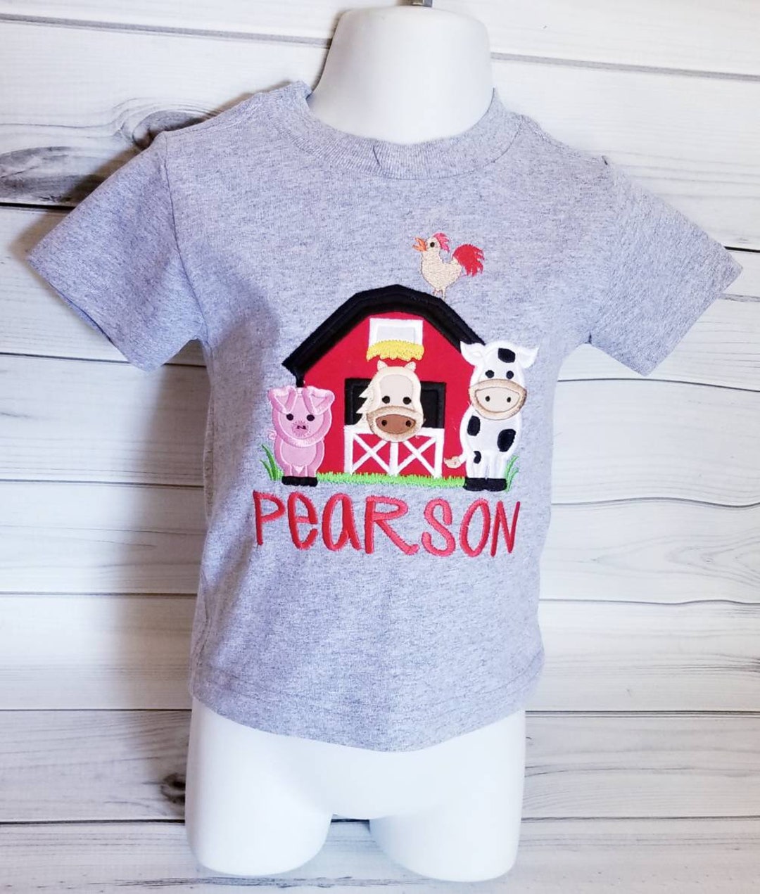 Barnyard Birthday Shirt – Appliquéd Barn With Cow & Pig – Personalized ...