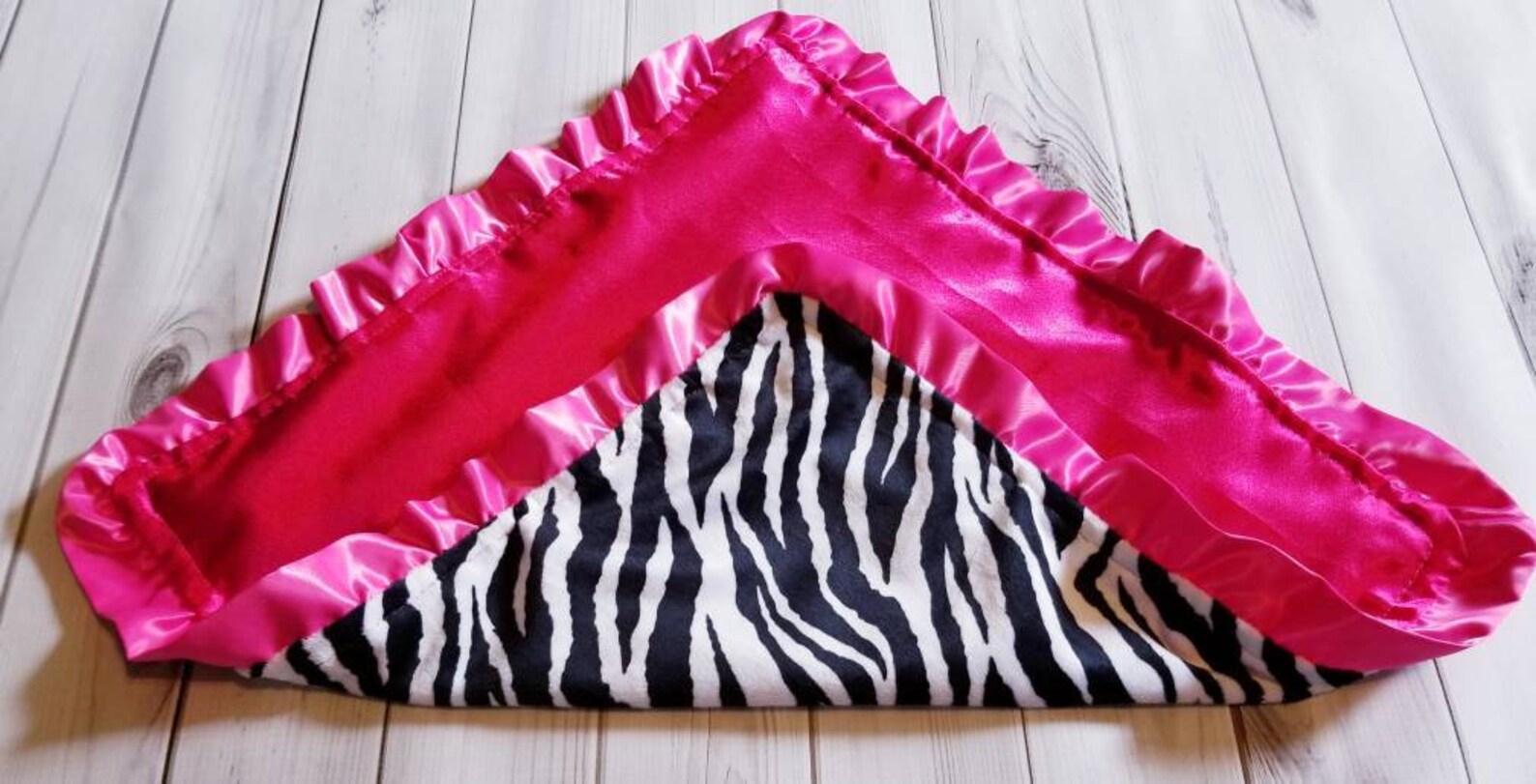 Zebra Animal Print Smooth Cuddle Minky and Hot Pink Satin | Etsy