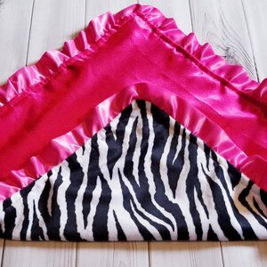 Zebra Animal Print Smooth Cuddle Minky and Hot Pink Satin Ruffe ...