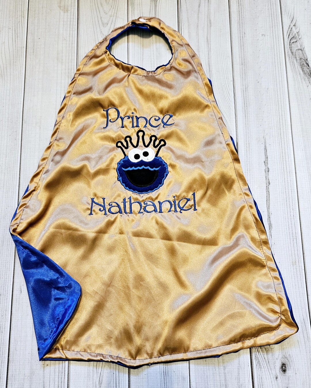 Personalized Prince Cookie Monster Cape: Gold Blue Birthday Photo Prop ...