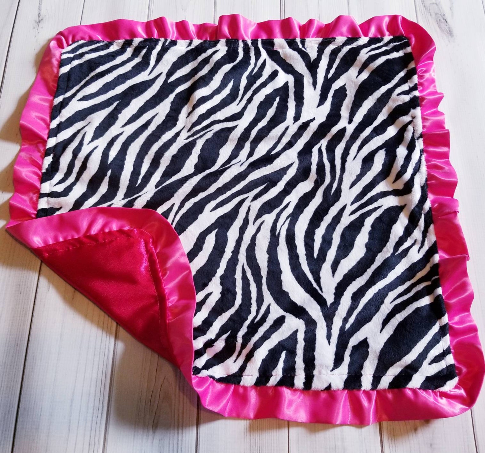 Zebra Animal Print Smooth Cuddle Minky and Hot Pink Satin | Etsy