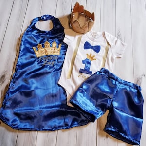 Prince King Royal Blue and Gold 1st 2nd Birthday Crown Satin Cape With ...
