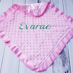 Baby Security Blanket Lovie Pink Minky and Pink Satin Pink Ruffle Lovey ...