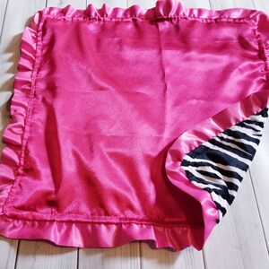 Zebra Animal Print Smooth Cuddle Minky and Hot Pink Satin Ruffe ...