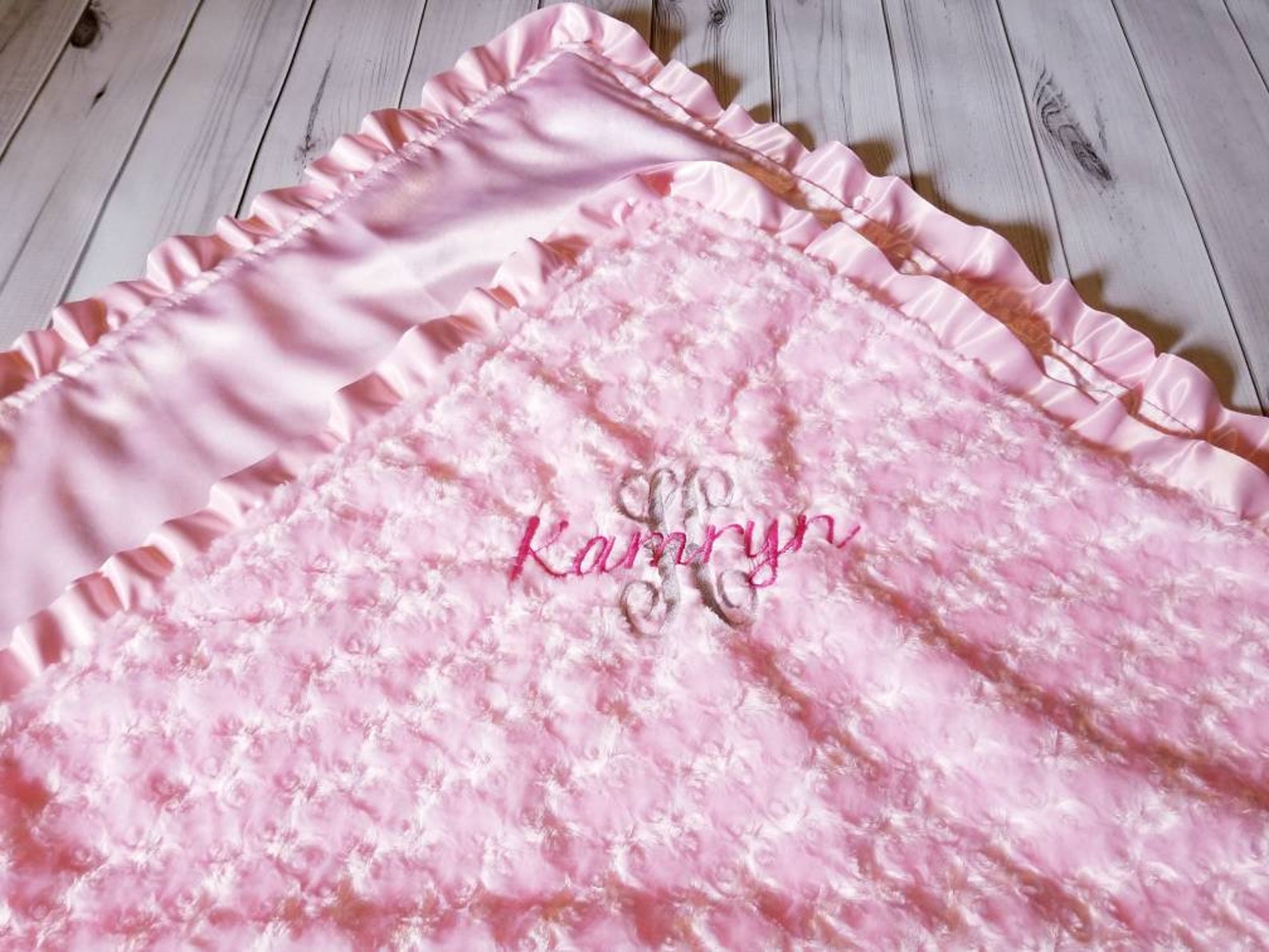Light Pink Swirl MINKY & Light Pink Satin Double Ruffle Minky - Etsy