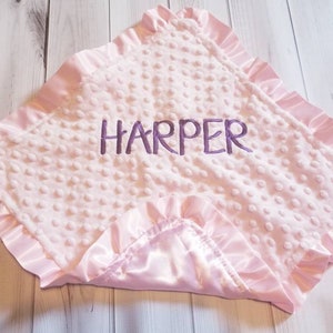 Baby Security Blanket Lovie Pink Minky and Pink Satin Pink Ruffle Lovey ...