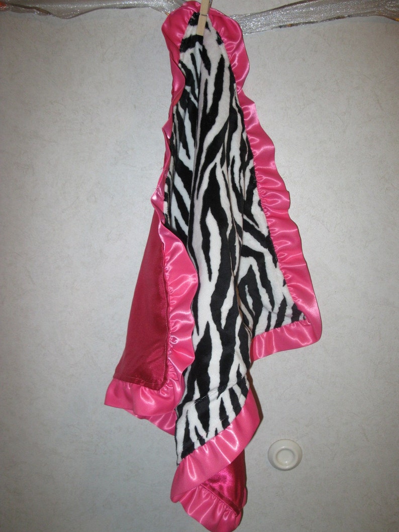 Zebra Animal Print Smooth Cuddle Minky and Hot Pink Satin | Etsy