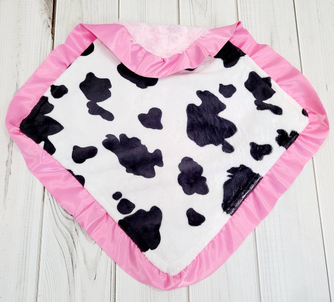 Pink Swirl Cuddle Silky Minky and Cow Print Minky With Pink Ruffles 15 ...
