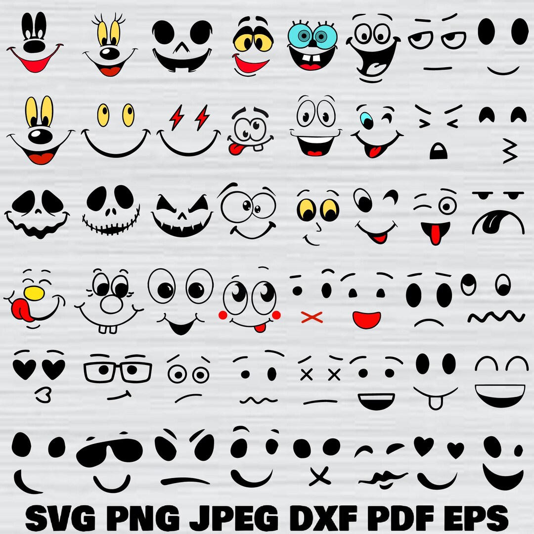 Cartoon Face Svg Bundle, Smiley Face Svg, Cartoon Emotion Faces Svg ...