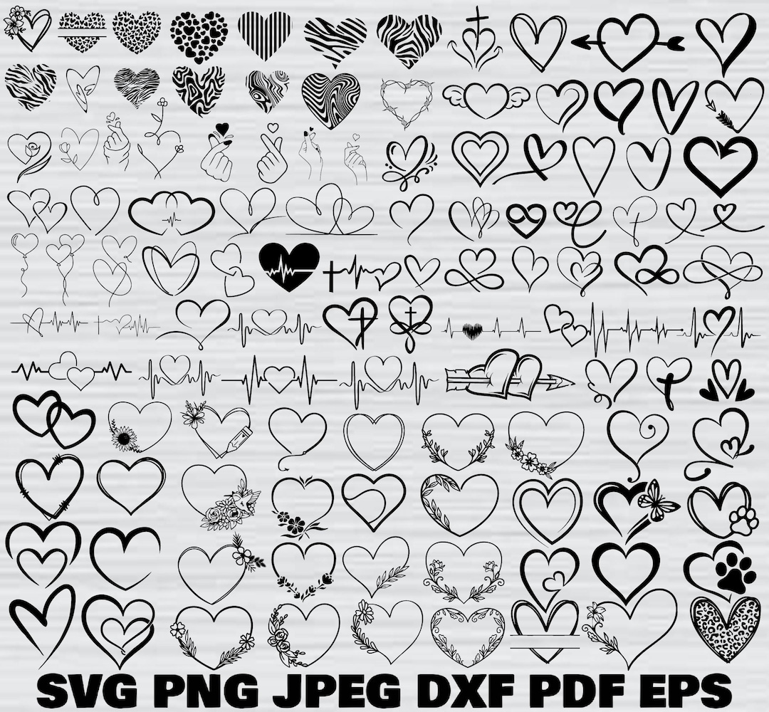 Heart Svg Bundle, Heart Clipart, Hearts Outline Svg, Heart Cut Files for Circut, Heart Png ...