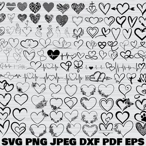 Heart Svg Bundle, Heart Clipart, Hearts Outline Svg, Heart Cut Files for Circut, Heart Png ...