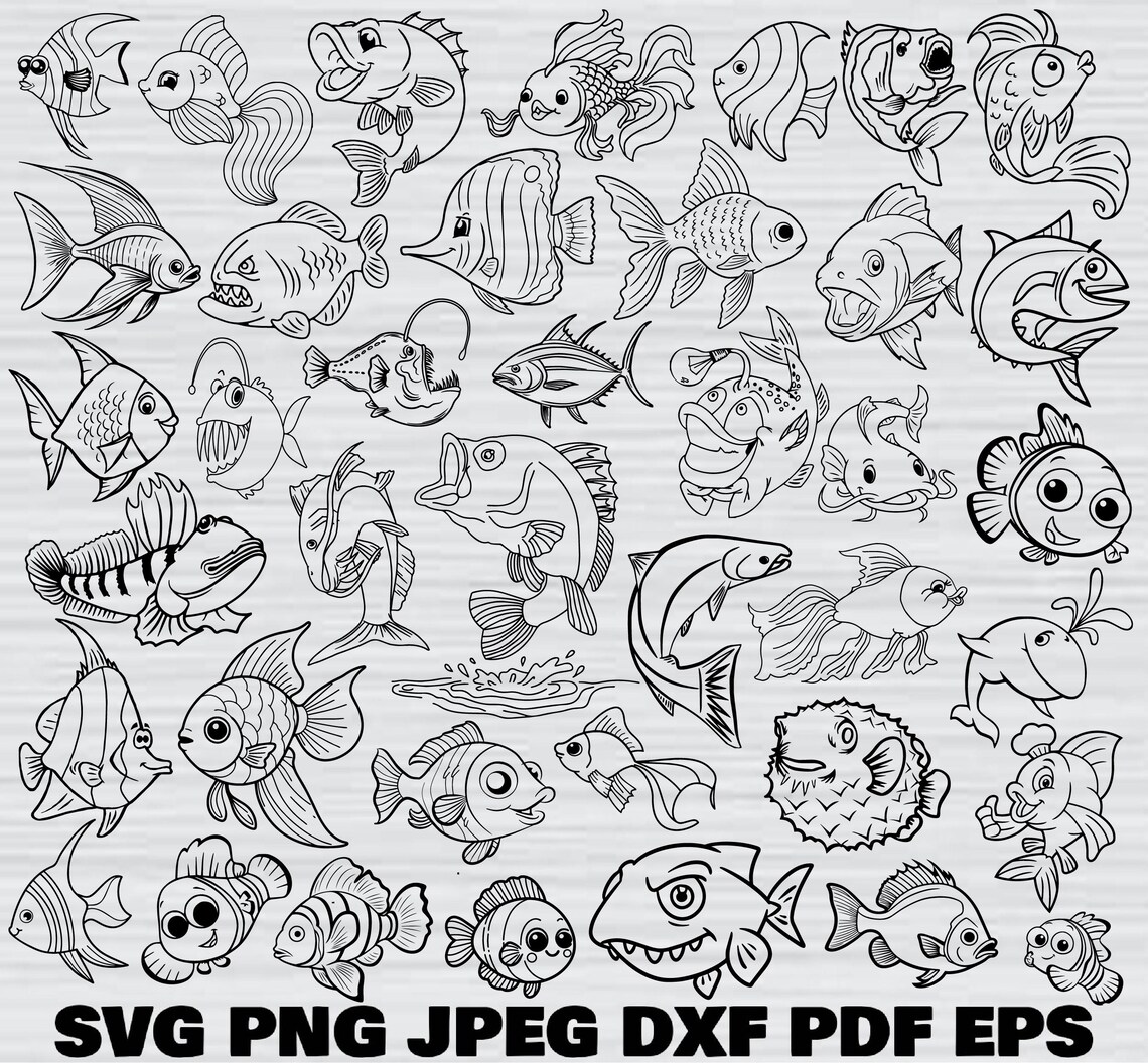 Fish Svg Bundle, Fish Clipart, Fish Outline Svg, Fish Cut Files for ...