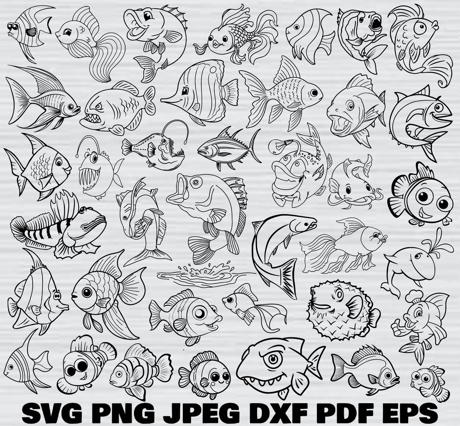 Fish Svg Bundle, Fish Clipart, Fish Outline Svg, Fish Cut Files for ...