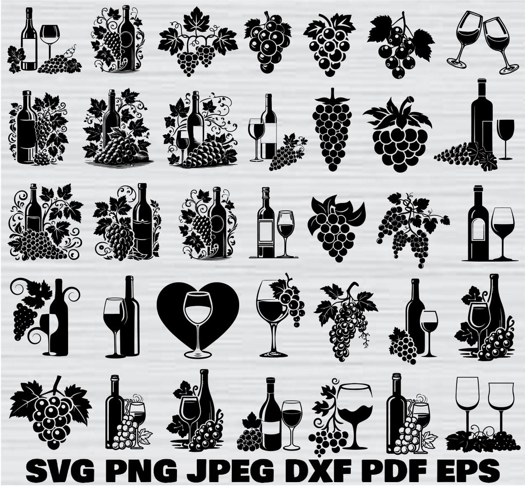 Wine Svg Bundle, Wine Clipart, Wine and Grapes Svg, Wine and Cheese Svg ...