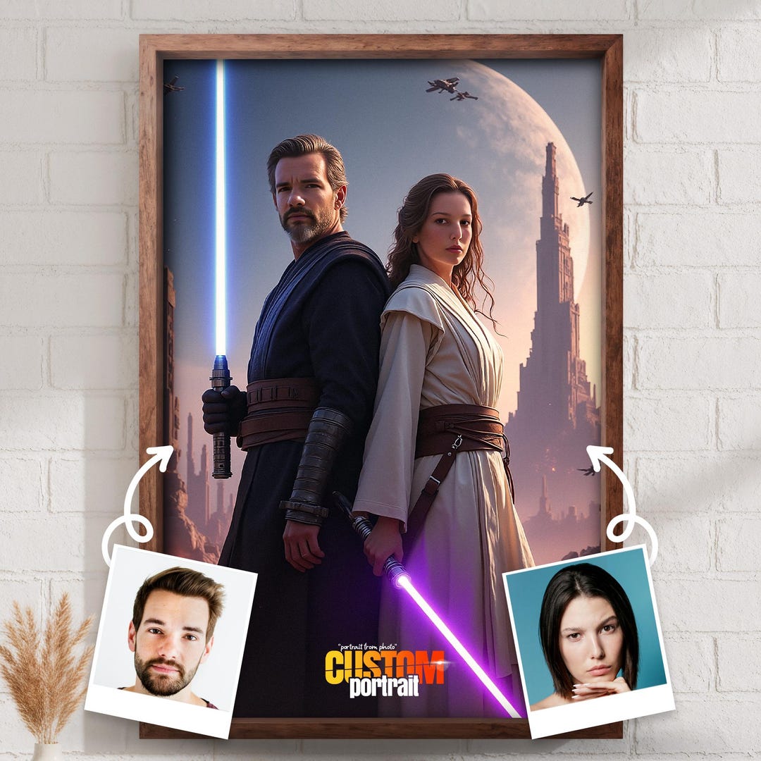 Custom Star Wars Couple Portrait From Photo, Jedi Digital Art ...
