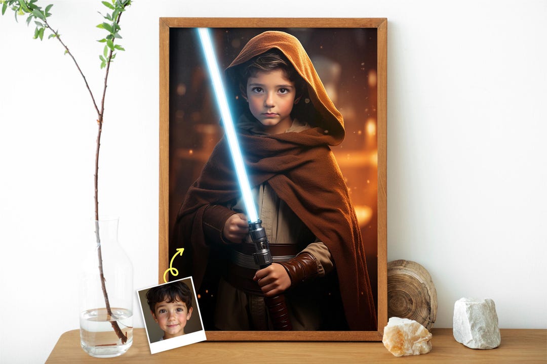 Custom Kid Jedi Portrait Digital Poster, Star Warrior Wall Art ...