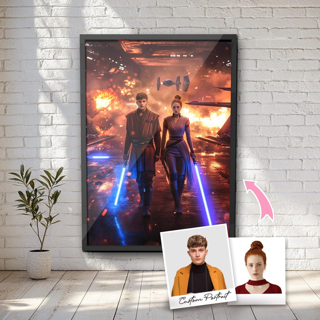 Custom Jedi Couple Portrait – Personalized Star Wars Wall Art From ...